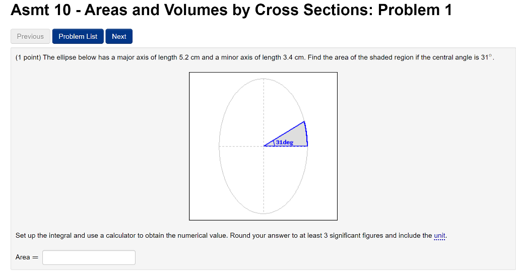 Solved Asmt 10 - Areas and Volumes by Cross Sections: | Chegg.com