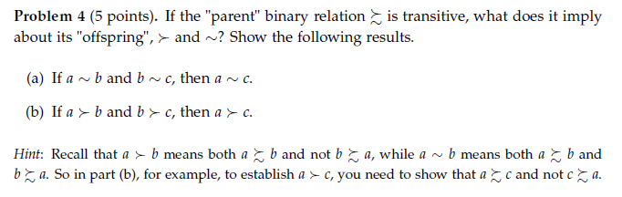 Solved If the "parent" binary relation is transitive, what | Chegg.com
