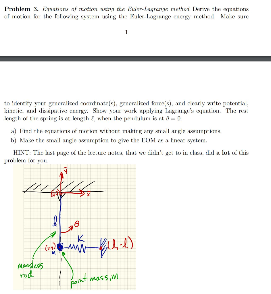 Solved Problem 3. Equations of motion using the | Chegg.com
