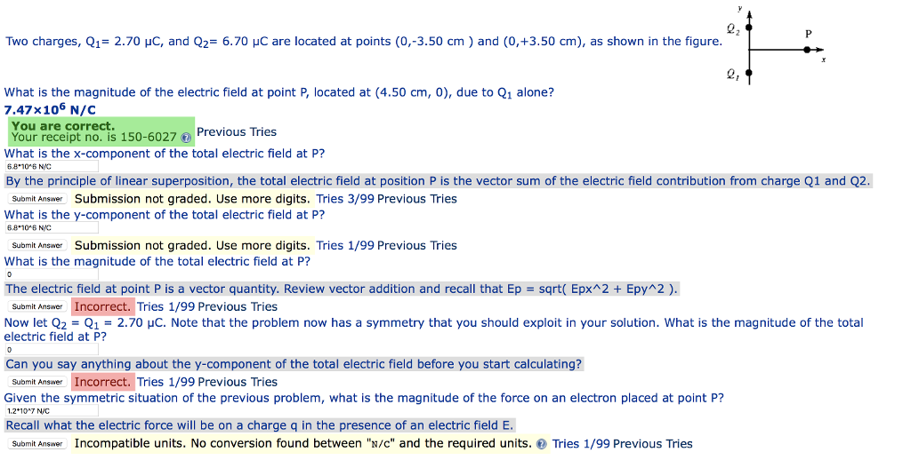 Solved 2 Two charges, Q1= 2.70 pC, and Q2= 6.70 pC are | Chegg.com