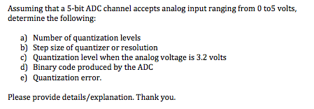 Solved Assuming that a 5-bit ADC channel accepts analog | Chegg.com