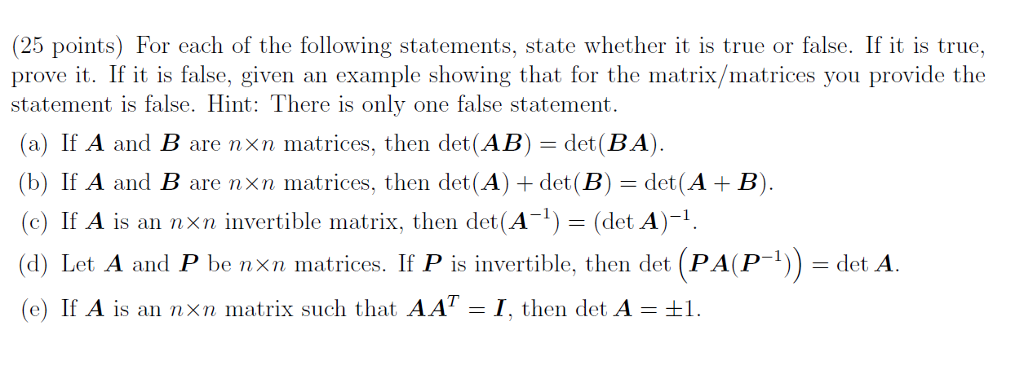 Solved (25 points) For each of the following statements, | Chegg.com