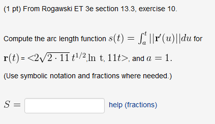 Solved Compute the arc length function s(t) = | Chegg.com