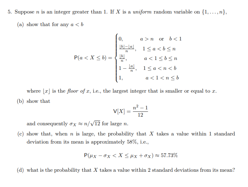 Solved 5. Suppose n is an integer greater than 1. If X is a | Chegg.com
