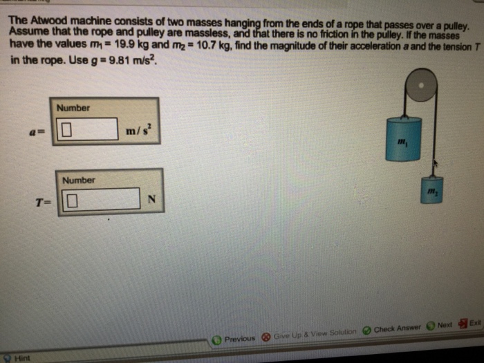 Solved 9. The Atwood machine consists of two masses hanging | Chegg.com