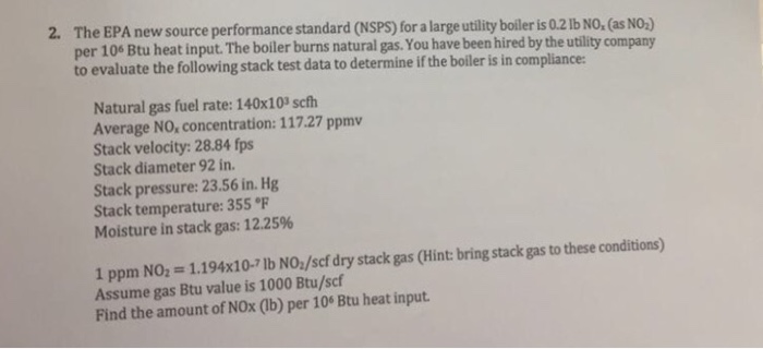 Solved The EPA new source performance standard (NSPS) for a | Chegg.com