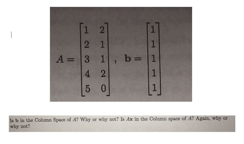 Solved b in the Column Space of A? Why or why not? Is Ax in | Chegg.com