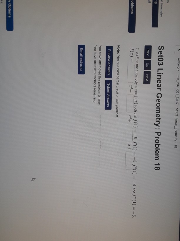 Solved webwork mth 207 001_ fall17 set03_ linear_geometry 18 | Chegg.com