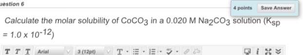 Solved Calculate the molar solubility of CoCO3 in a 0.020 M | Chegg.com