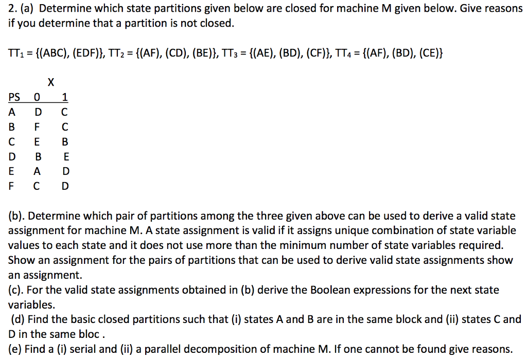 Determine which state partitions given below are | Chegg.com