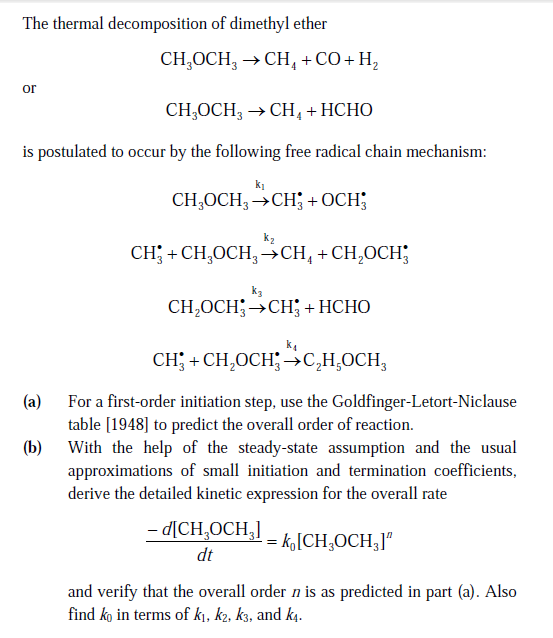 Solved The thermal decomposition of dimethyl ether CH3OCH3 | Chegg.com