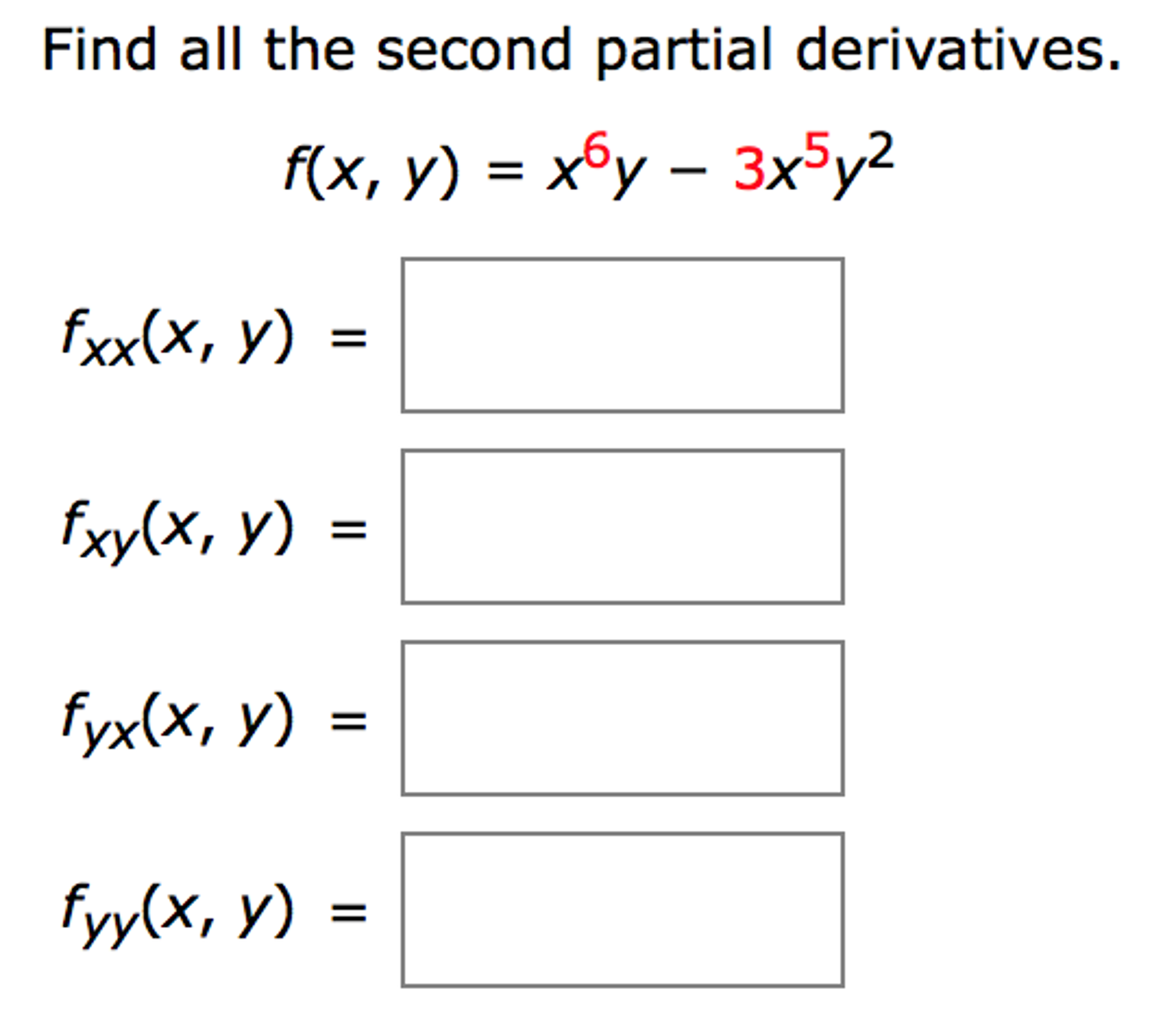 Solved Find all the second partial derivatives. f(x, y) = | Chegg.com