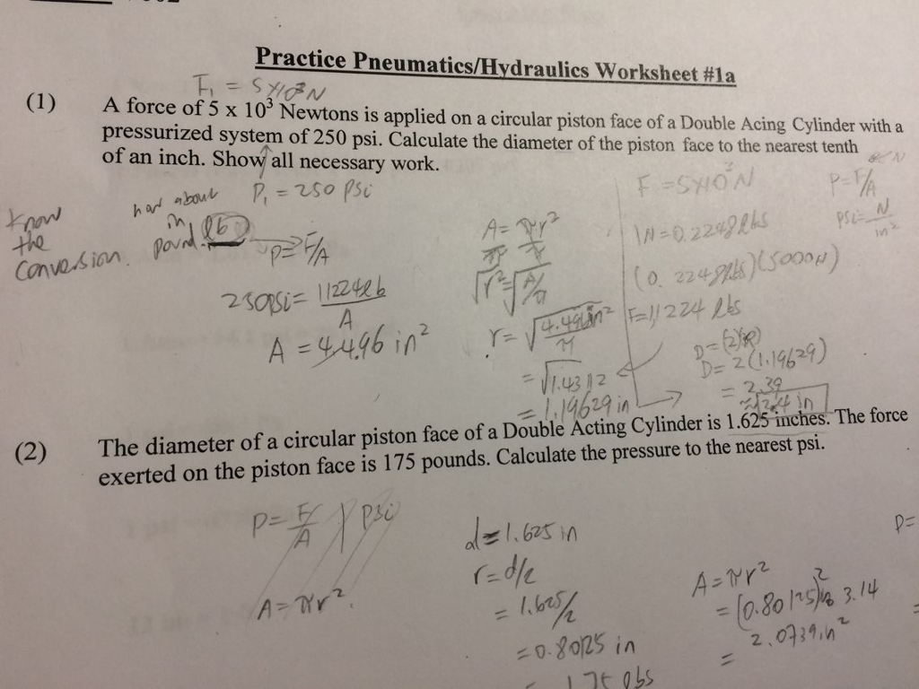 Solved Practice Pneumatics/Hydraulics Worksheet #1a (1) A | Chegg.com
