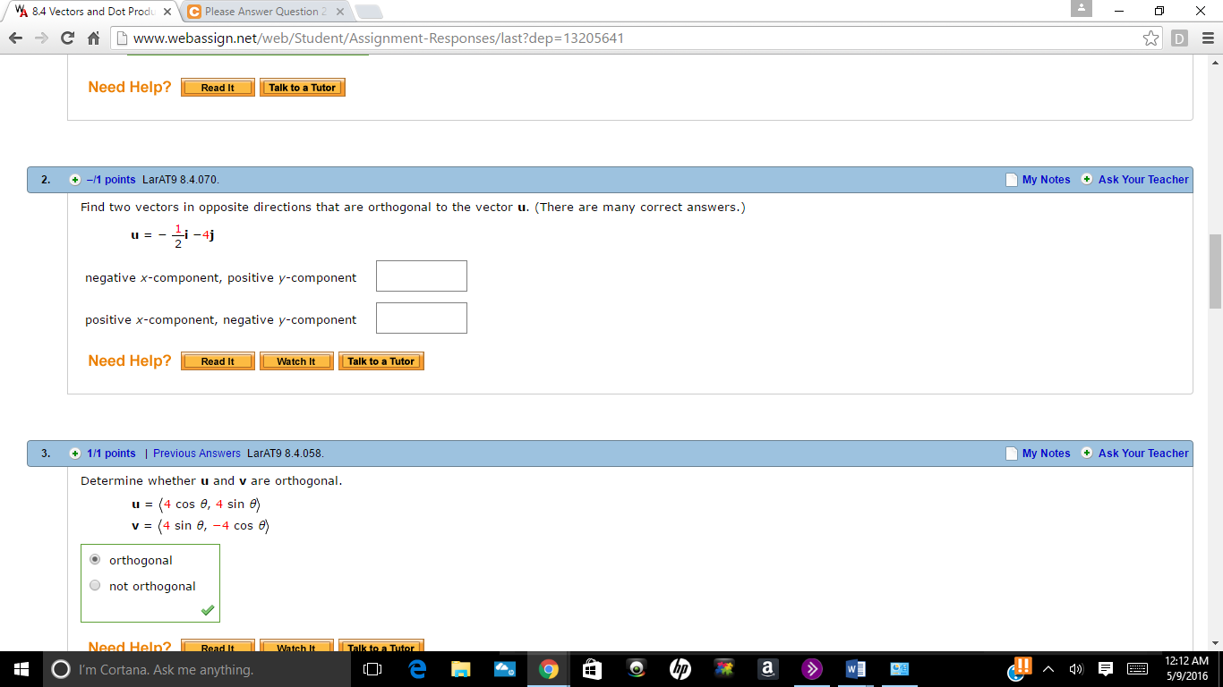 Solved Find two vectors in opposite directions that are | Chegg.com