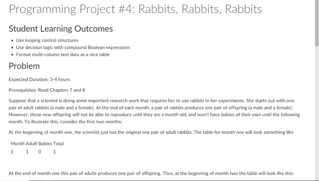 Solved Programming Project #4: Rabbits, Rabbits, Rabbits | Chegg.com