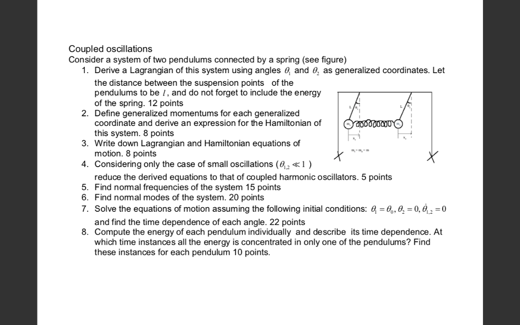 Solved Coupled oscillations Consider a system of two | Chegg.com