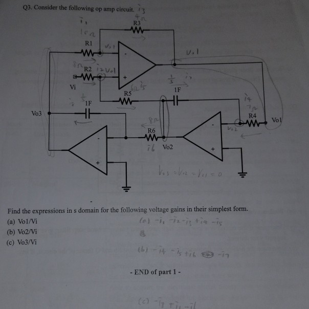 Solved Q3. Consider the following op amp circuit. 13 R3 几 en | Chegg.com
