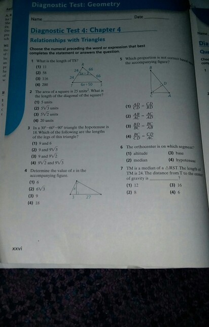 Solved Diagnostic Test: Geometry Date Name Diagnostic Test | Chegg.com