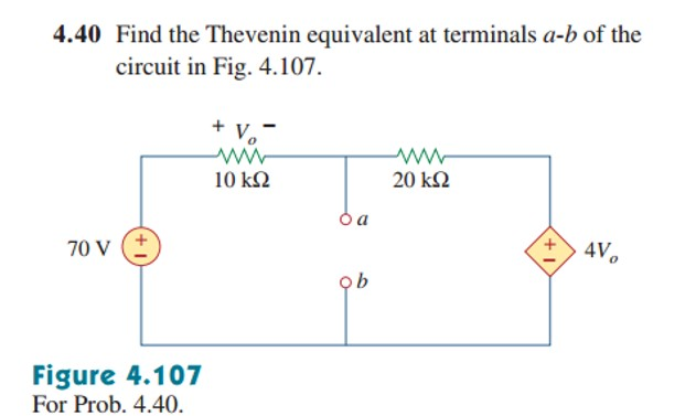 Solved 4.40 Find the Thevenin equivalent at terminals a-b of | Chegg.com