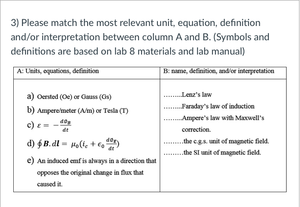 Solved 3) Please match the most relevant unit, equation, | Chegg.com