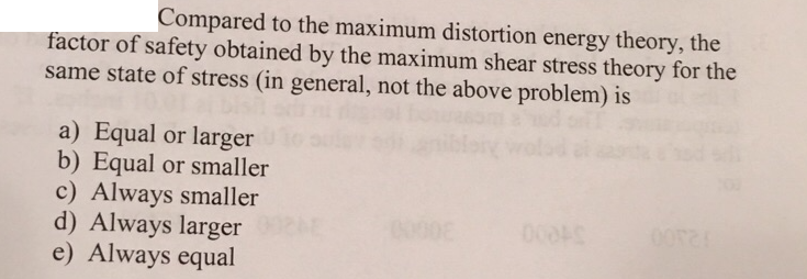 Solved compared to the maximum distortion energy theory, the | Chegg.com