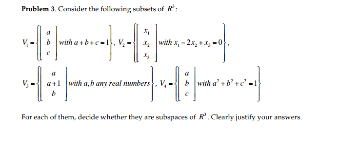Solved Consider the following subsets of R^3: For each of | Chegg.com
