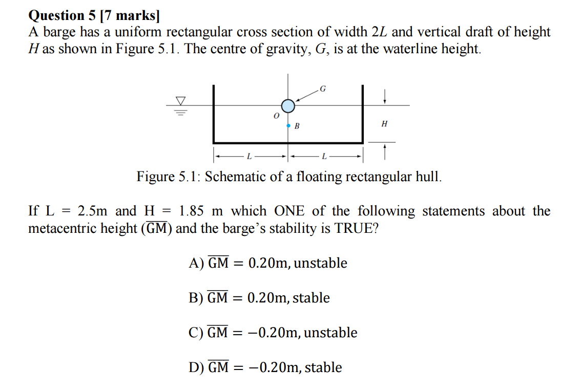 Solved A barge has a uniform rectangular cross section of | Chegg.com