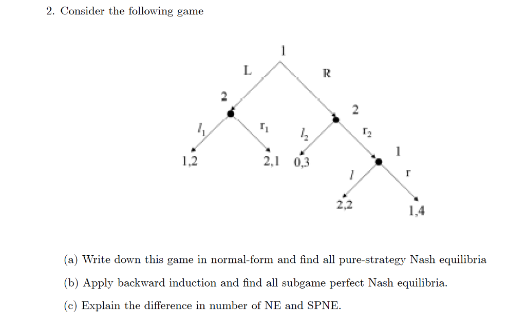 Solved 2. Consider the following game 1.2 2,1 0,3 1,4 (a) | Chegg.com