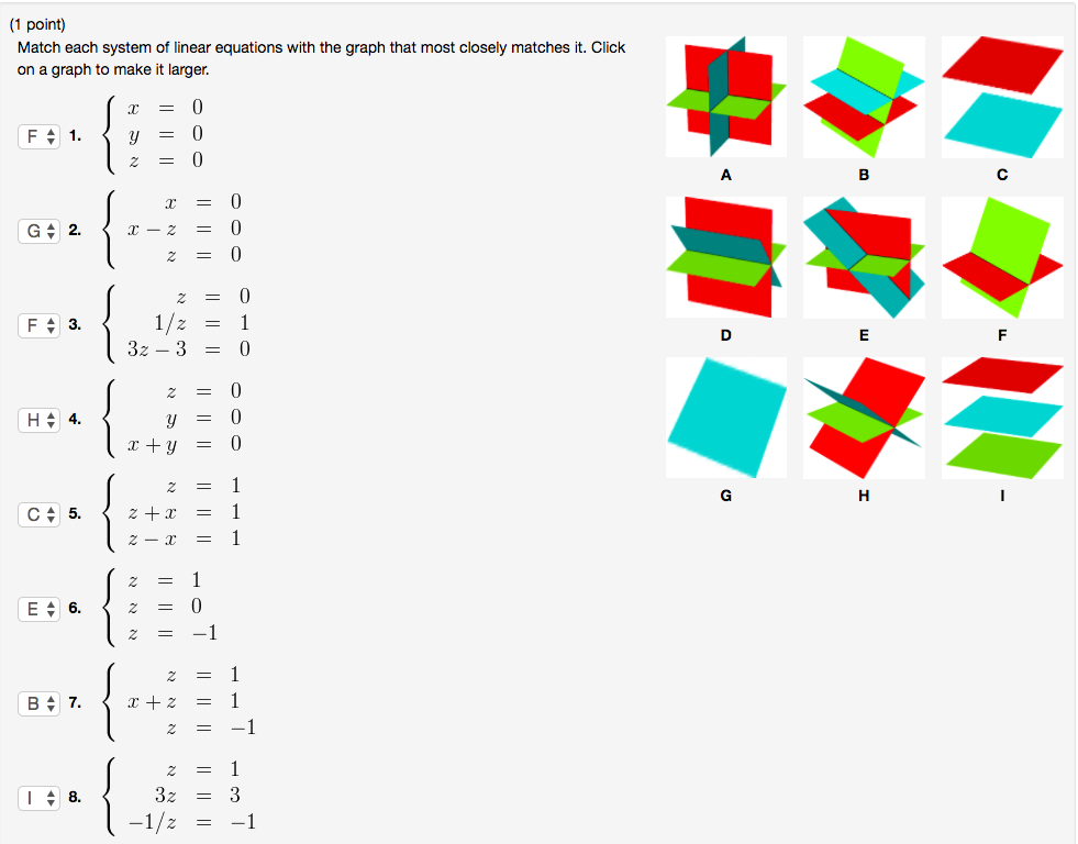Solved 1 Point Match Each System Of Linear Equations With Chegg