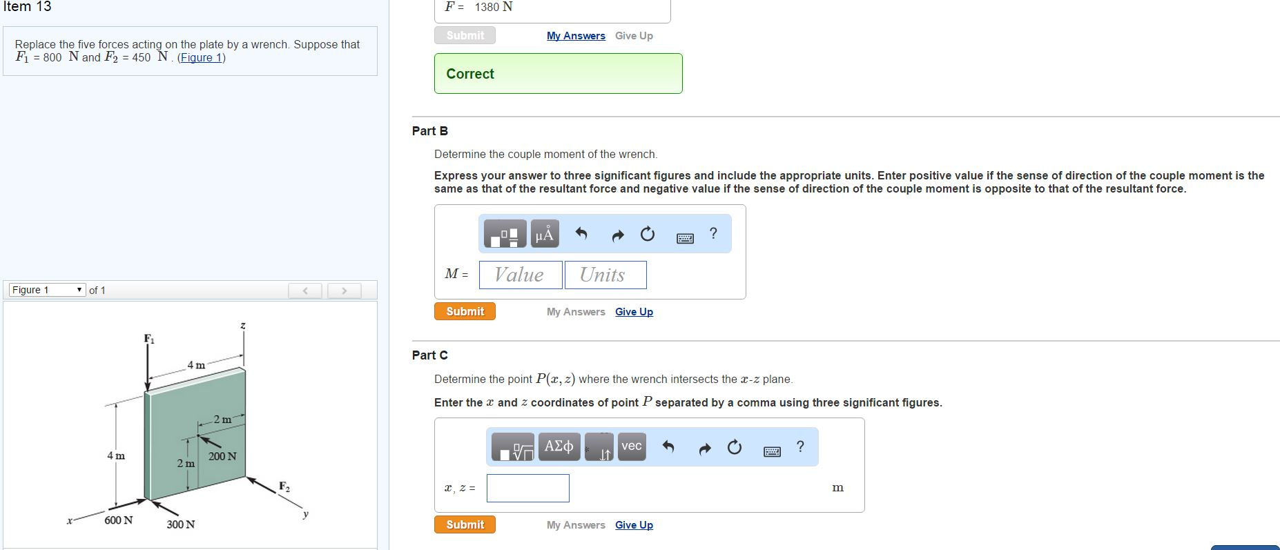 Solved Replace the five forces acting on the plate by a | Chegg.com