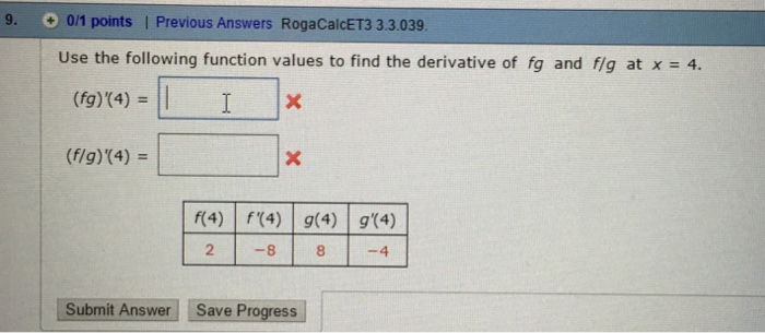 Solved Use the following function values to find the | Chegg.com