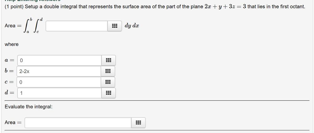 Solved (1 point) Setup a double integral that represents the | Chegg.com