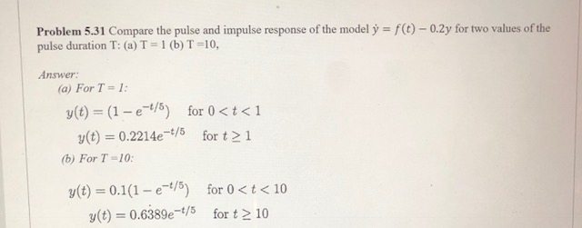 Solved Problem 5.31 Compare the pulse and impulse response | Chegg.com