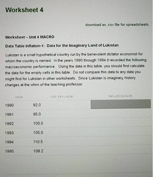 Solved Worksheet 4 download as csv file for spreadsheets | Chegg.com