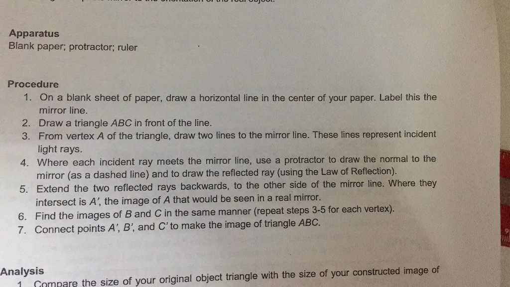 Solved Apparatus Blank paper; protractor; ruler Procedure 1. | Chegg.com