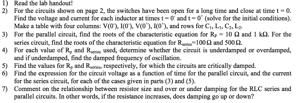 Solved 1) Read the lab handout! 2) For the circuits shown on | Chegg.com