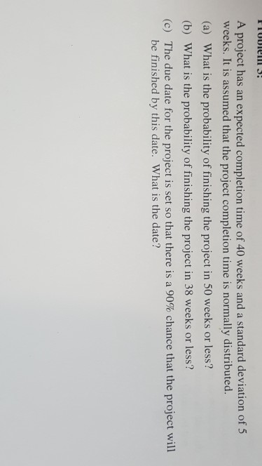 Solved A project has an expected completion time of 40 weeks | Chegg.com