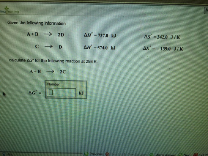 Solved Given the following information calculate delta G for | Chegg.com