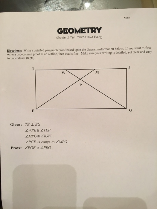 Solved Write a detailed paragraph proof based upon the | Chegg.com