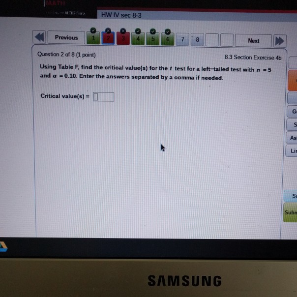 Solved HW IV sec 8-3 Previous Next Question 2 of 8 (1 point) | Chegg.com