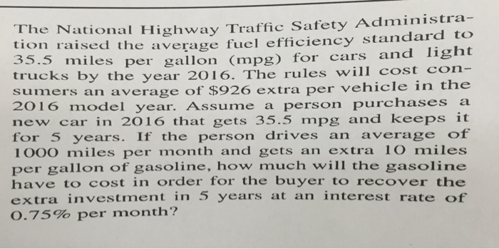 Solved The National Highway Traffic Safety Administration | Chegg.com
