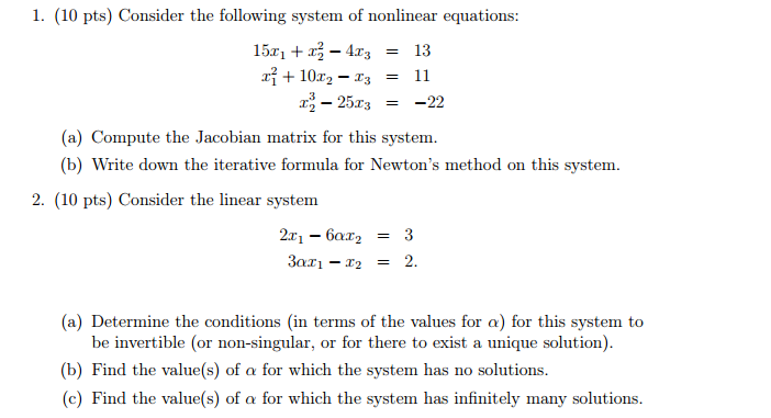Solved 1. (10 pts) Consider the following system of | Chegg.com