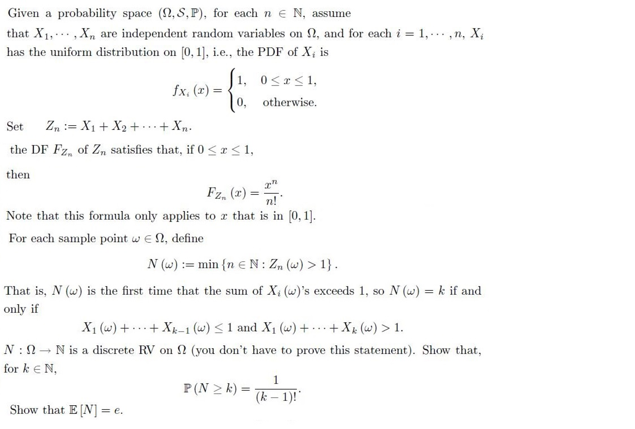Given a probability space (Ohm, S, P), for each n | Chegg.com