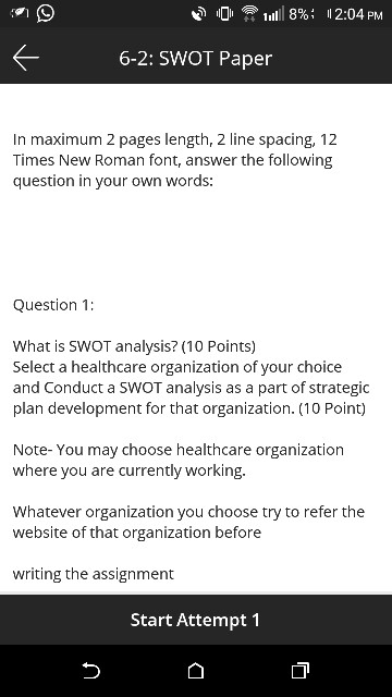 6-2: SWOT Paper In maximum 2 pages length, 2 line | Chegg.com