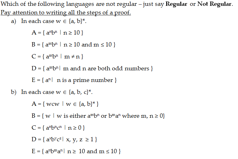 Solved Which of the following languages are not regular - | Chegg.com