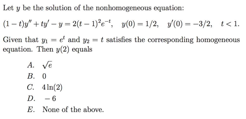 Solved Let y be the solution of the nonhomogeneous equation: | Chegg.com