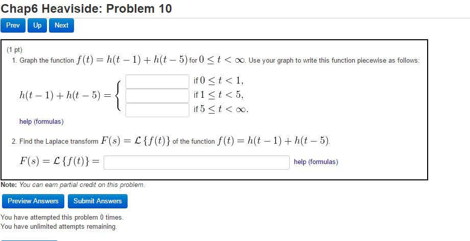 Solved Graph the function f(t) = h (t - 1) + h(t - 5) for 0 | Chegg.com