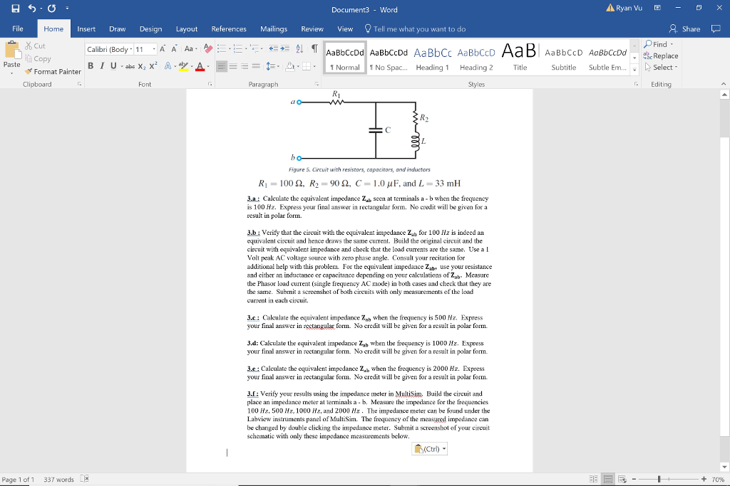 Solved Document3 - Word ARyan Vu x File Insert Draw Design | Chegg.com