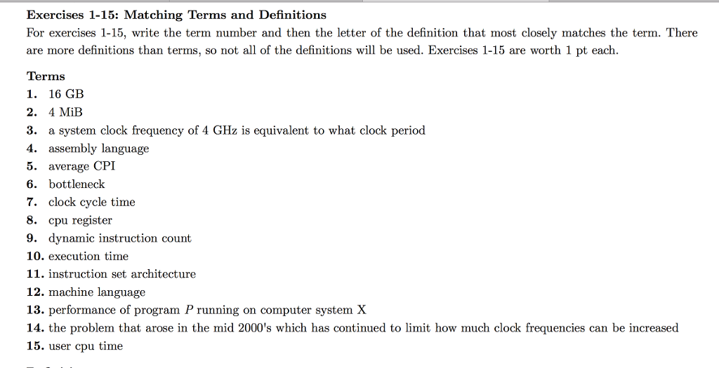 Solved Exercises 1-15: Matching Terms and Definitions For | Chegg.com