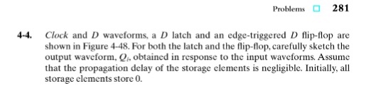 Solved Problems 281 4-4. Clock and D waveforms, a D latch | Chegg.com